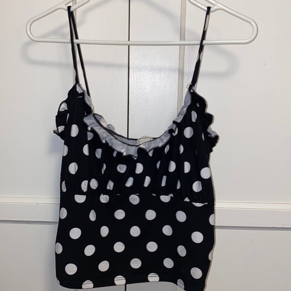 Hershe | Tops | Hershe Large Black White Poka Dot Spaghetti String Crop ...